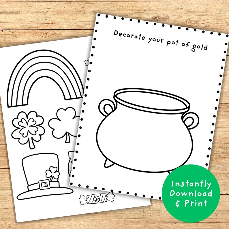 St. Patrick's Day Coloring Craft: Pot of Gold Activity (printable PDF ...