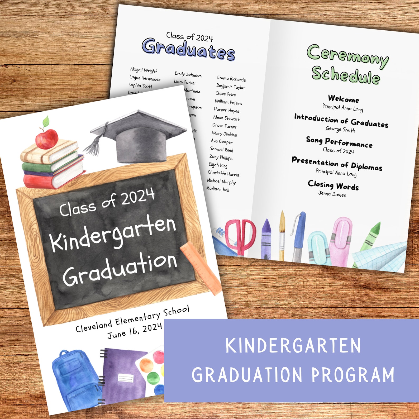 Kindergarten Graduation Program Template, Printable Graduation Program ...