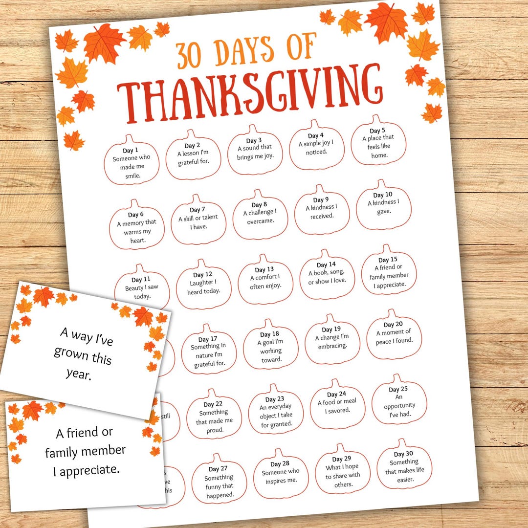 30 Days of Gratitude Challenge, Printable Conversation Starter Cards ...