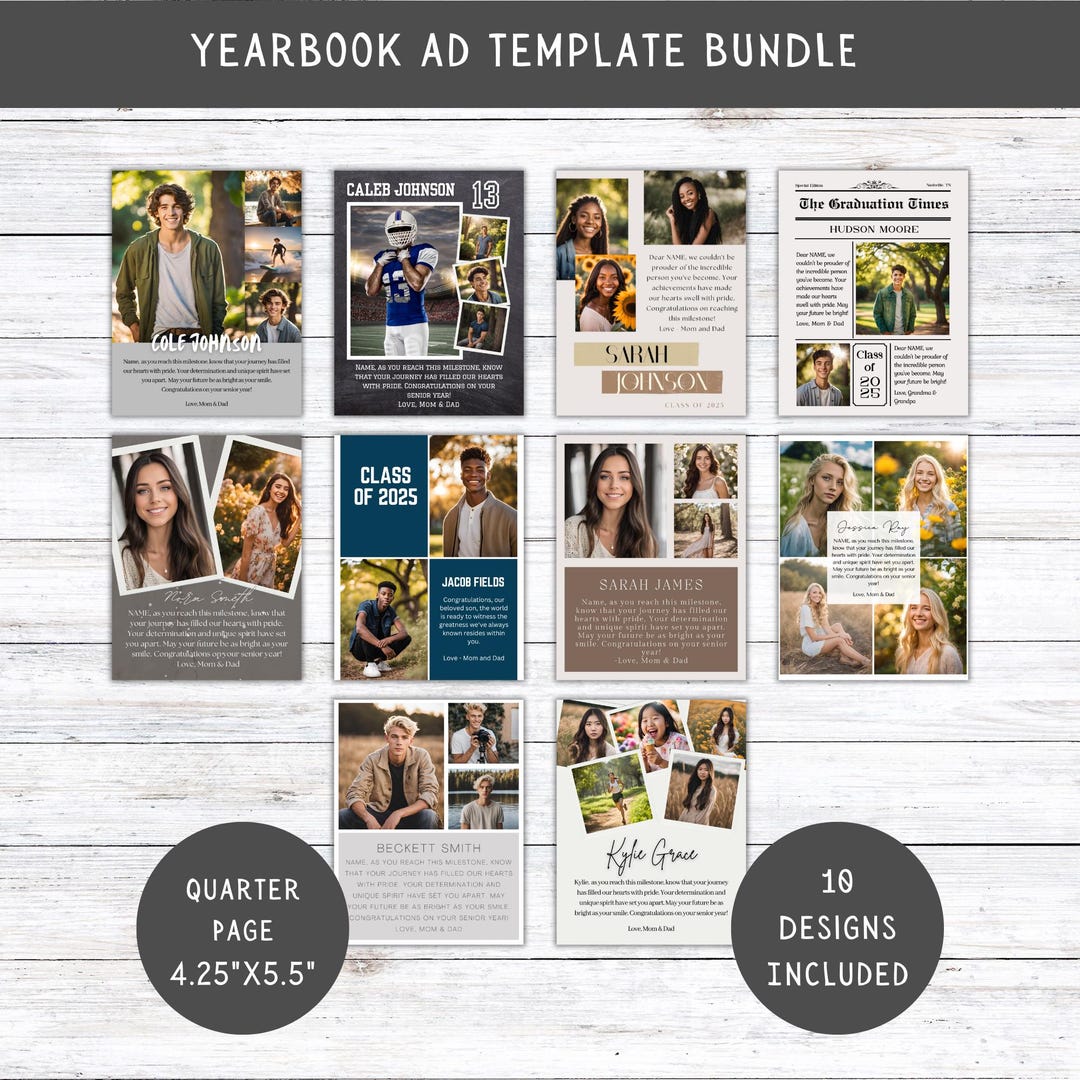 Senior Yearbook Ad Template Quarter Page Bundle: Photo Collage Tribute ...