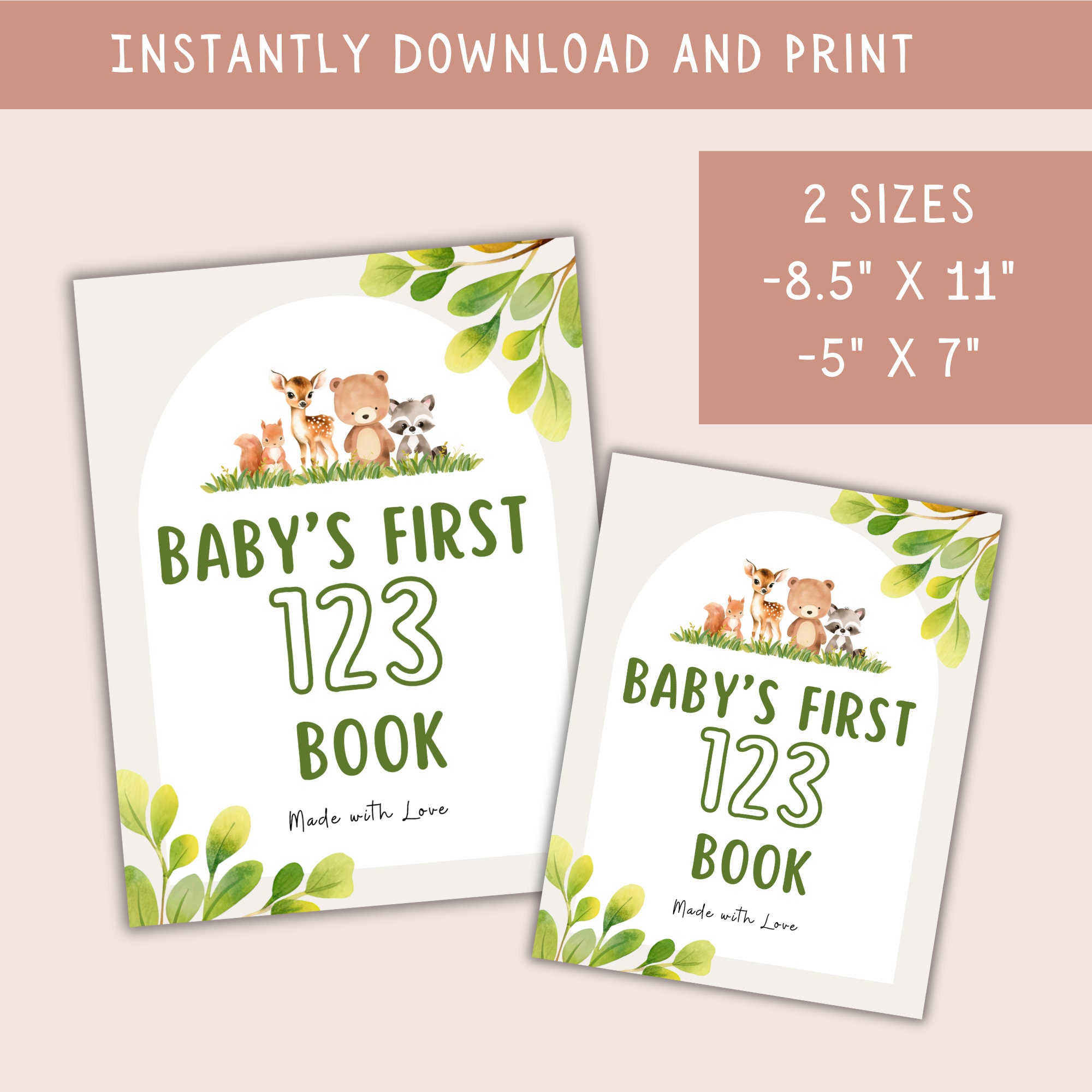 123 Coloring Book Baby Shower Game, Number Coloring Pages for Woodland ...