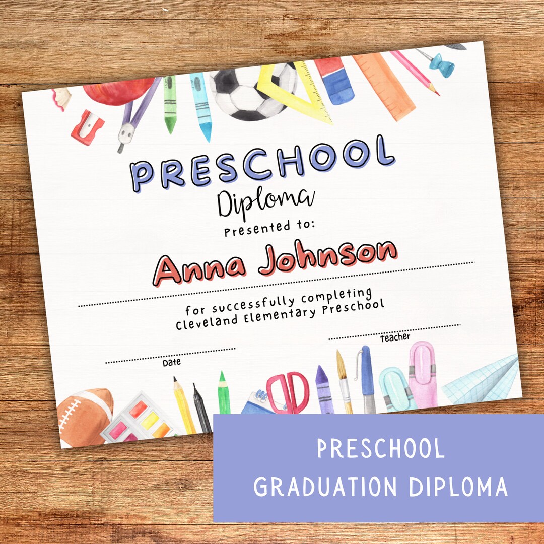 Editable Preschool Graduation Diploma Canva, Printable Graduation ...