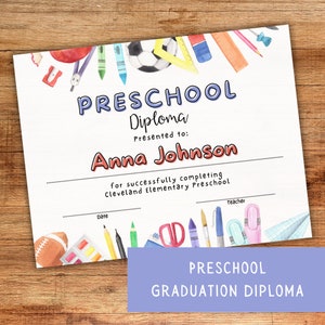 Editable Preschool Graduation Diploma Canva, Printable Graduation ...