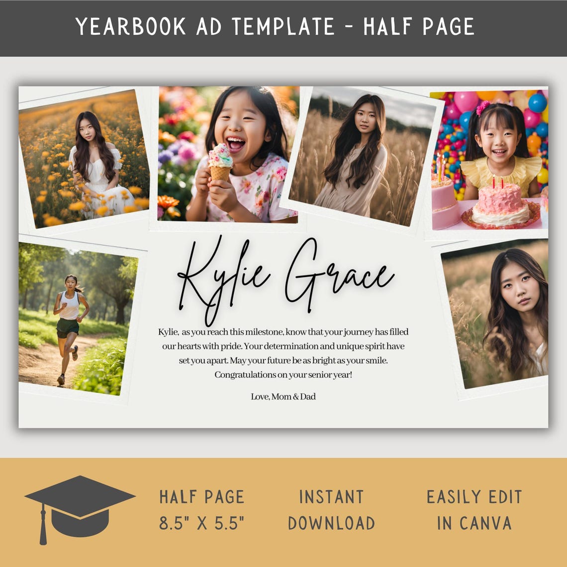 Editable Senior Yearbook Ad Template: Half Page Photo Collage Tribute ...