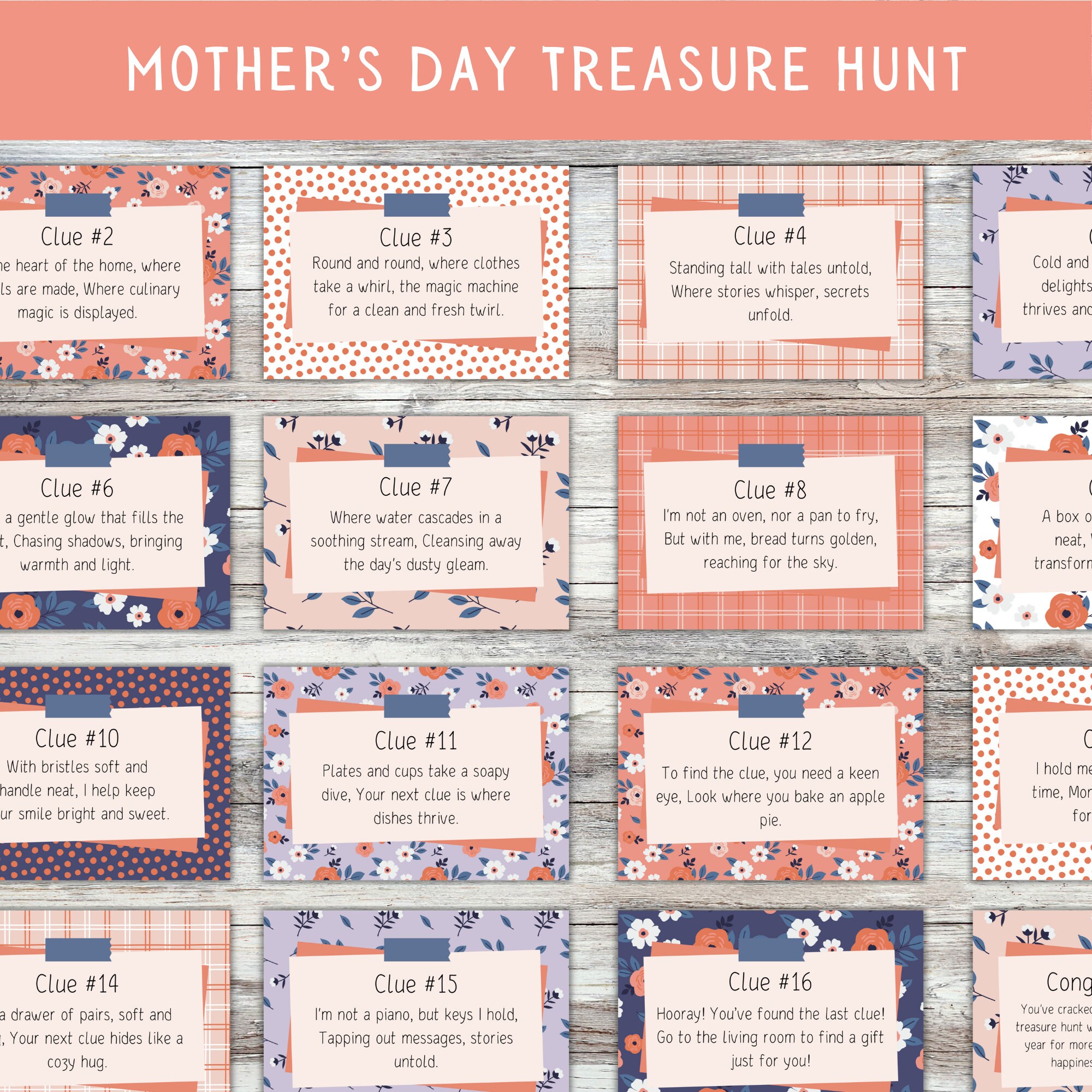 Mother's Day Treasure Hunt Clue Cards, Mother's Day Scavenger Hunt ...