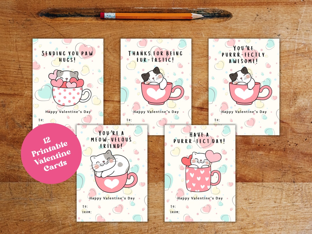 Printable Cat Valentines Day Card, Funny Pun Valentine Cards for Kids ...