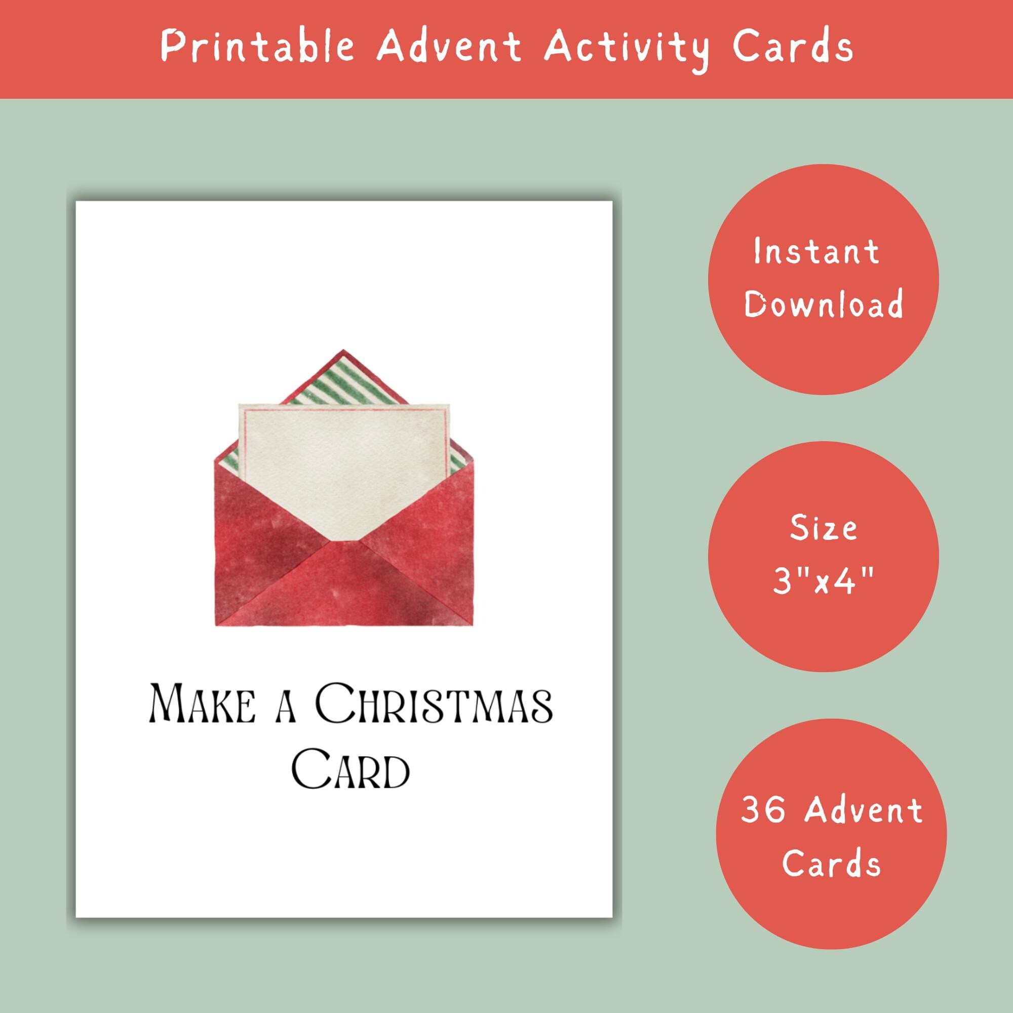Printable Advent Activity Cards for Kids, Watercolor Christmas Bucket ...