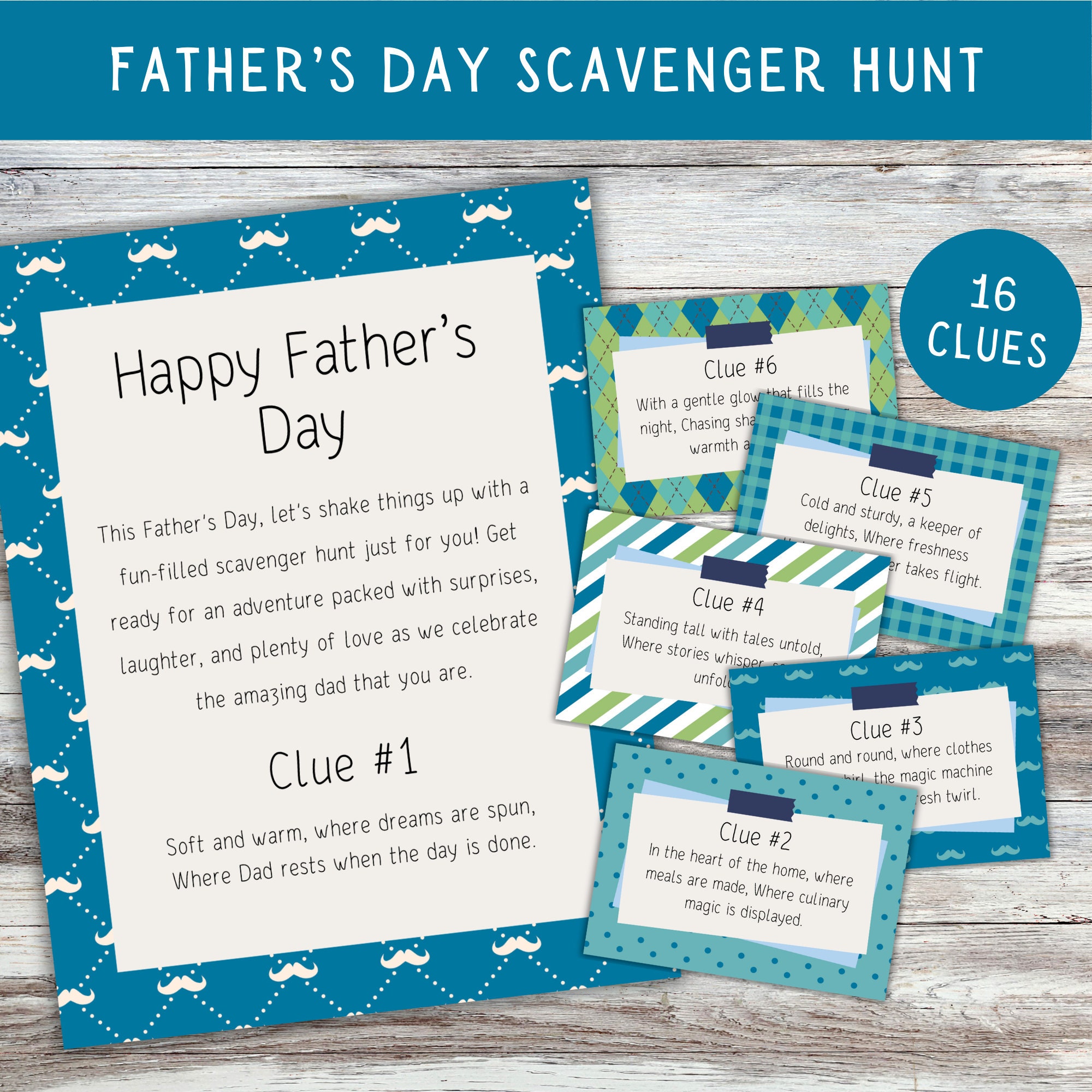 Father's Day Treasure Hunt Clue Cards, Father's Day Scavenger Hunt ...