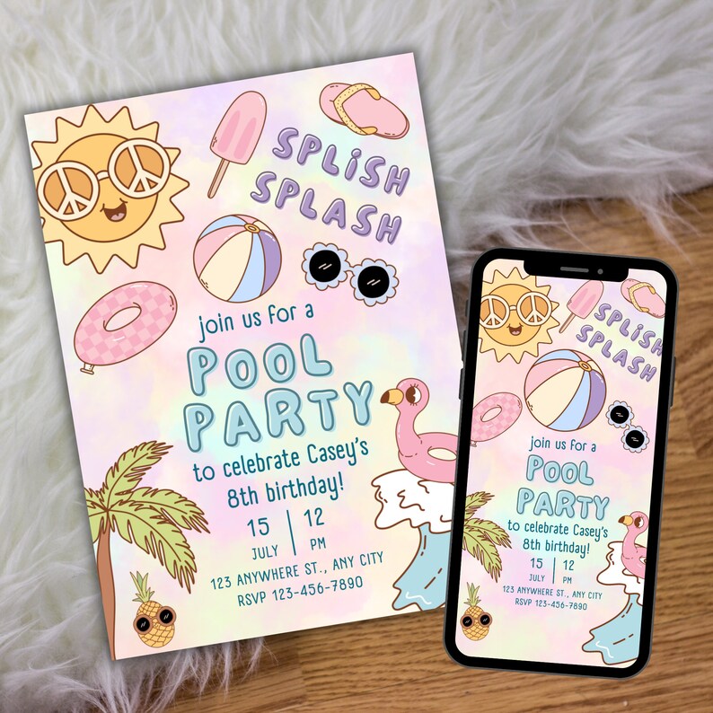 Retro Pool Party Invitation: Groovy Summer Birthday (digital Download ...