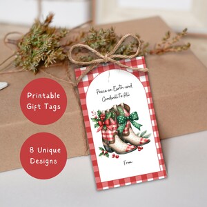 Holiday Country Christmas Gift Tags, Printable Red Plaid Gift Tags Set ...