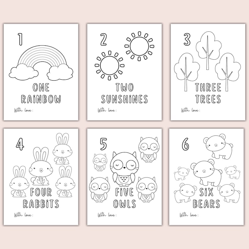 123 Coloring Book Baby Shower Game, Number Coloring Pages for Woodland ...