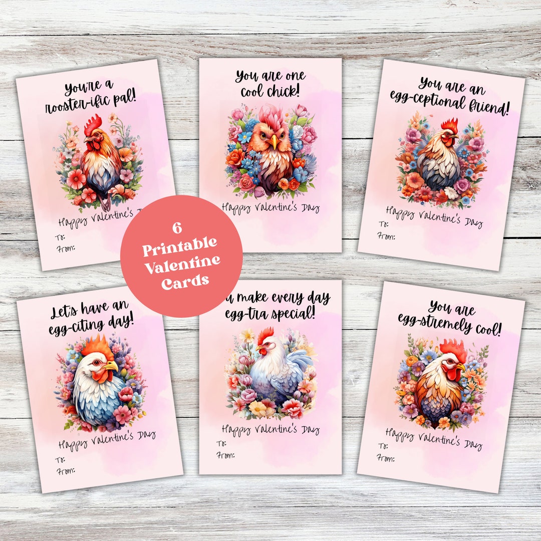 Chicken Valentine Cards for School, Chick Valentine Card Printable ...