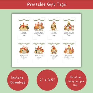 Chicken Printable Christmas Gift Tags, Funny Chicken Holiday Party ...