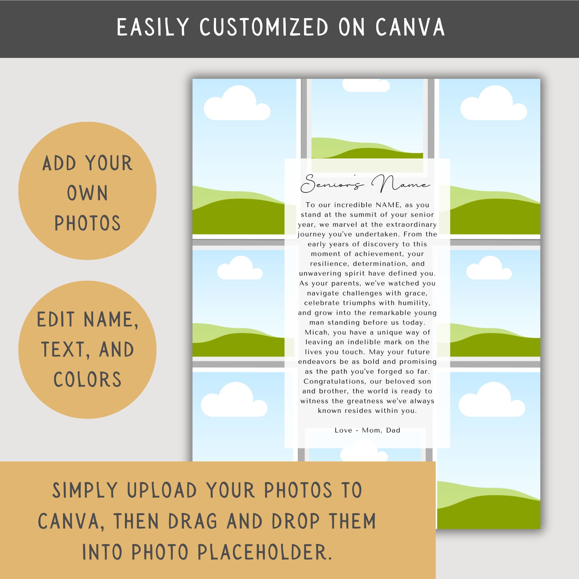 Editable Senior Yearbook Ad Template: Full Page Photo Collage Tribute ...