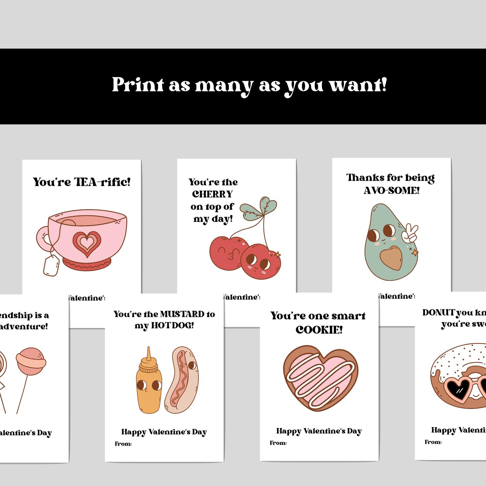 Retro Pun Valentine's Day Cards: Groovy Classroom Cutouts (PDF) - Etsy