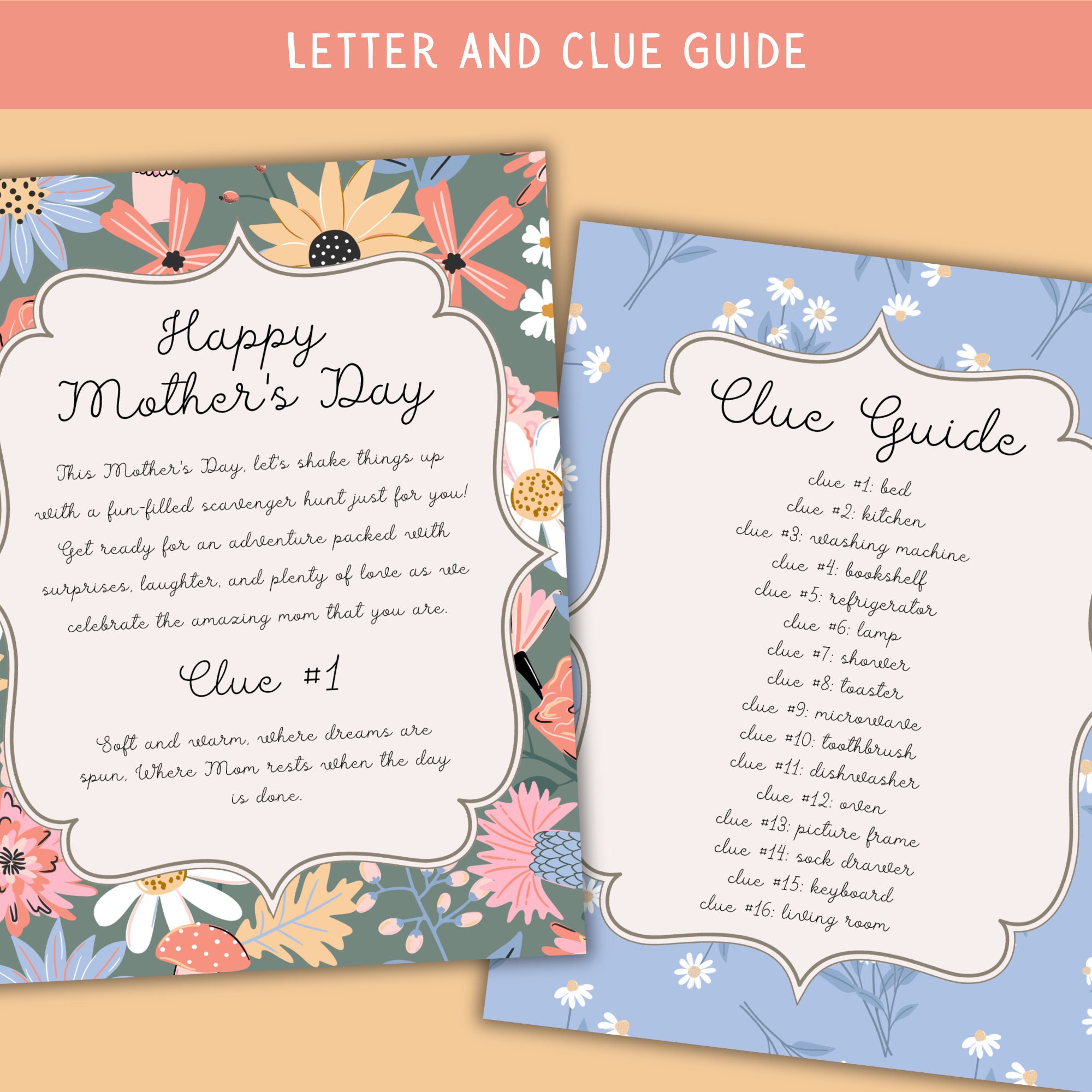 Mother's Day Treasure Hunt Clue Cards, Mother's Day Scavenger Hunt ...