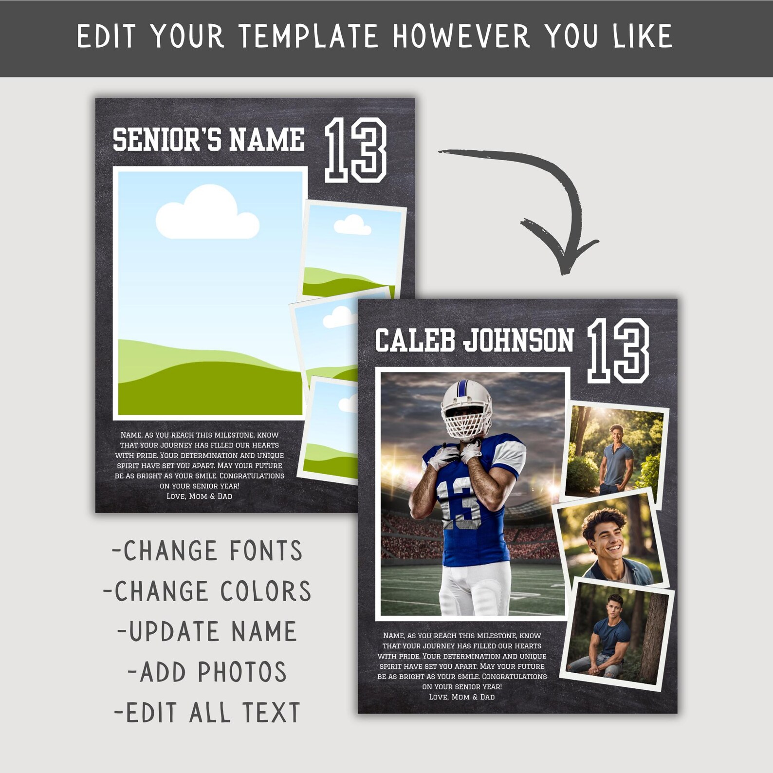 High School Senior Yearbook Ad Football Template, Editable Full Page ...