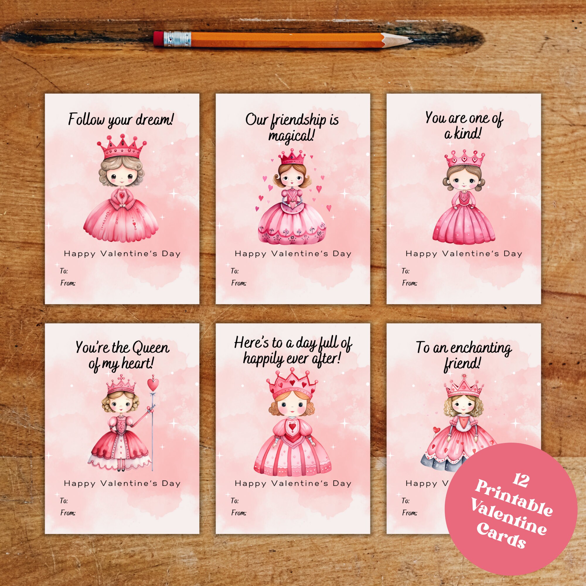 Printable Princess Valentine's Day Cards Class, School Valentine Gift ...