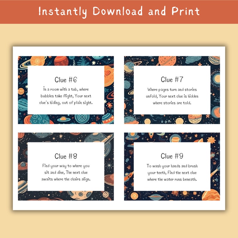 Outer Space Birthday Party Activities, Indoor Treasure Hunt Clues ...