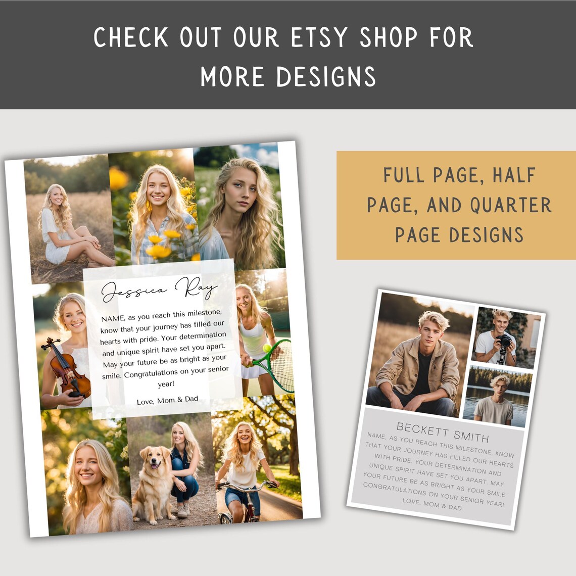 Senior Yearbook Ad Template Bundle: Photo Collage, Graduation Tribute ...
