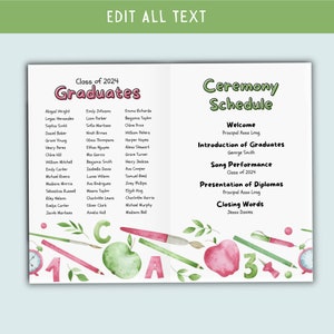 Kindergarten Graduation Program Template, Printable Graduation Program ...