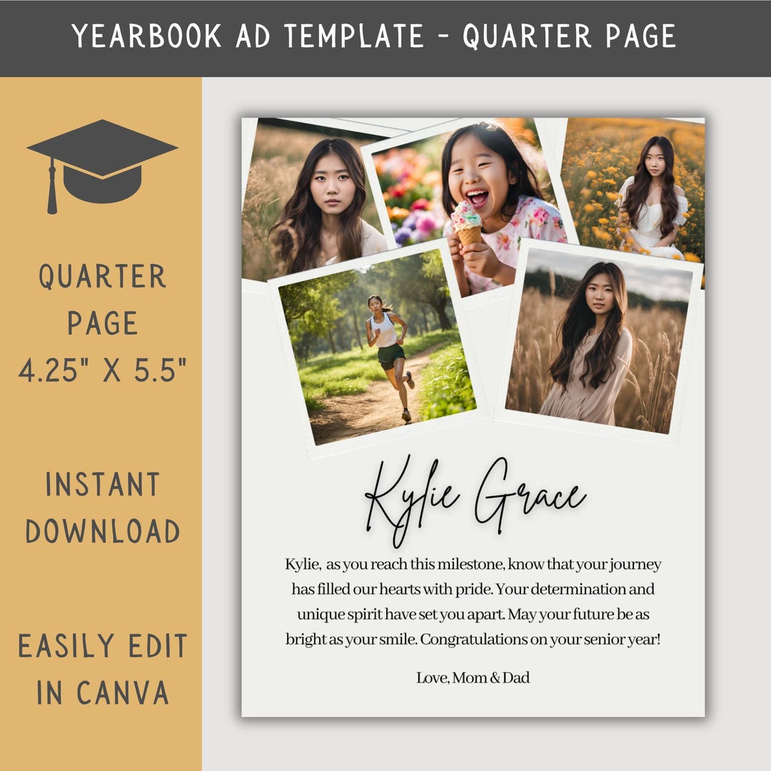 Editable Quarter Page Yearbook Ad Layout, Senior Yearbook Ad Template ...