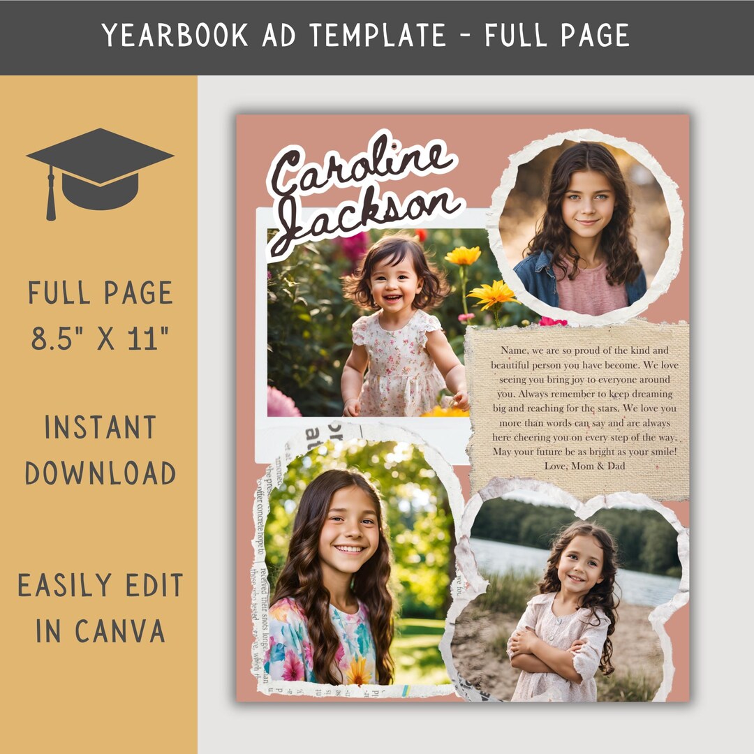 Elementary School Yearbook Ad Template, Editable Full Page Yearbook Ad ...