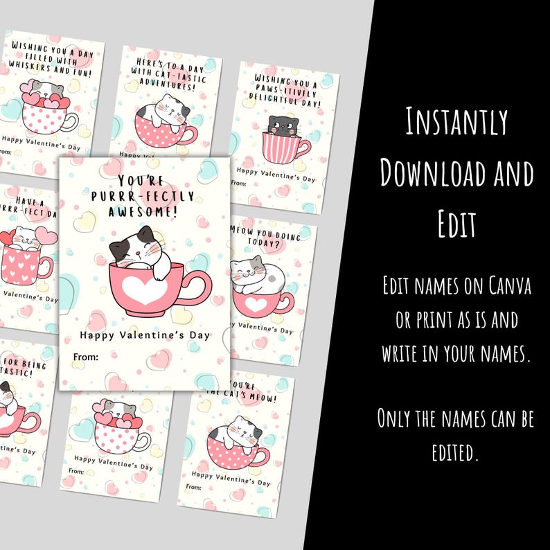 Custom Printable Cat Valentines Day Card, Funny Pun Valentine Cards for ...