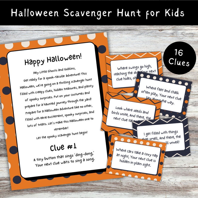 Outdoor Halloween Scavenger Hunt for Kids, Halloween Treasure Hunt Clue ...
