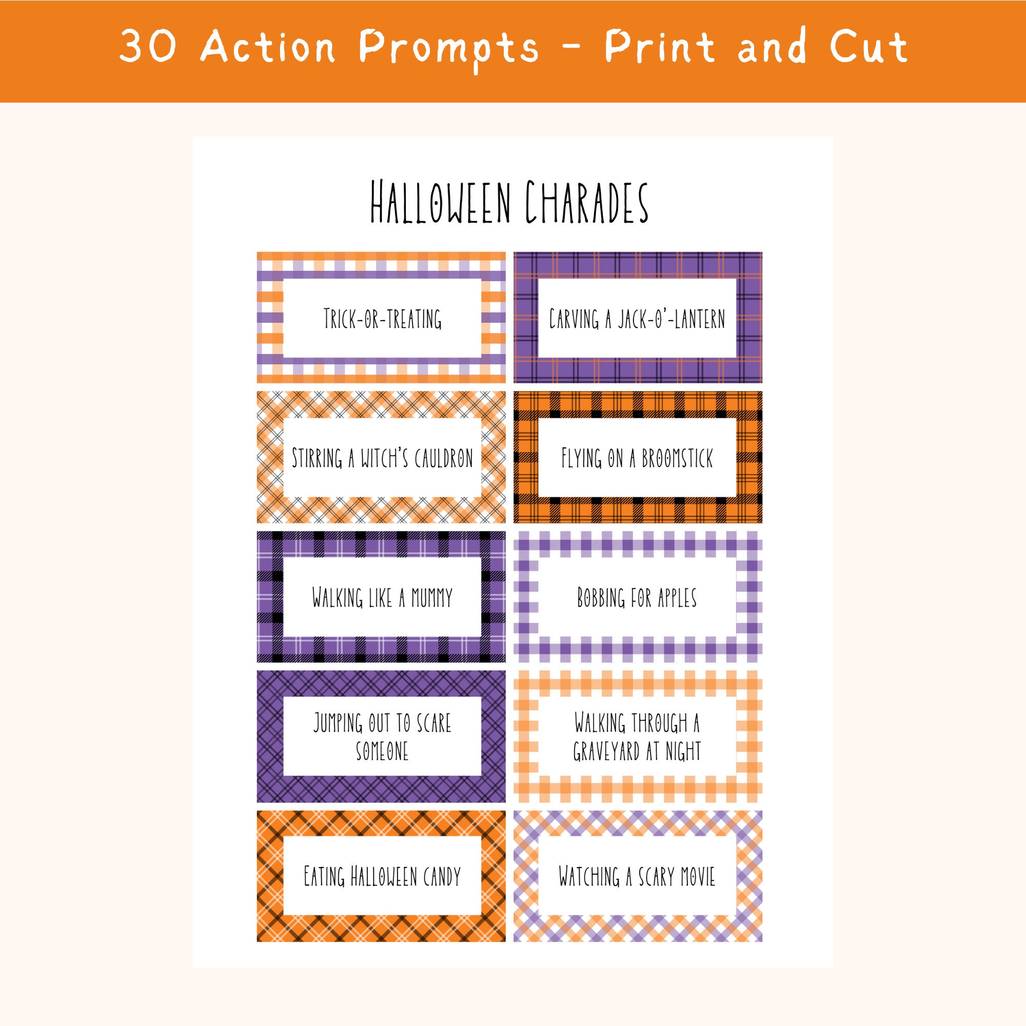 Printable Halloween Charades for Kids, Halloween Activity for Kids and ...