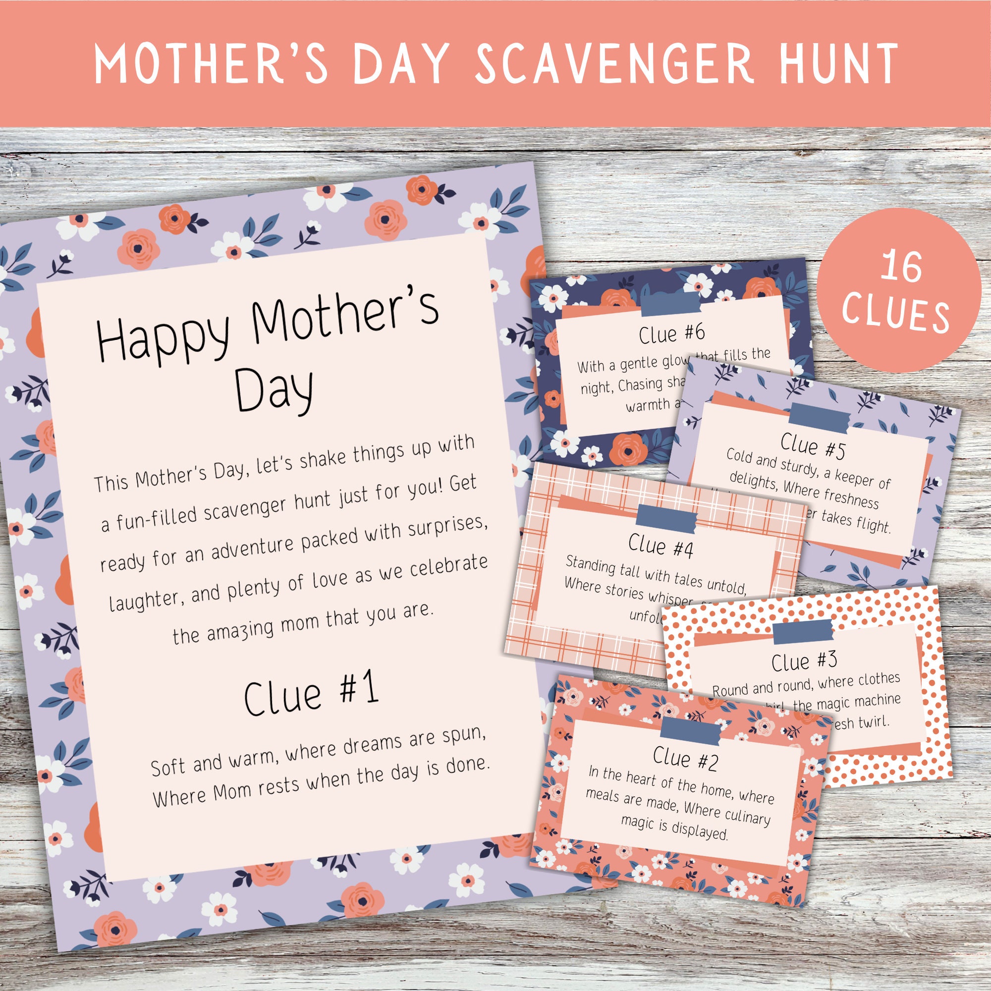 Mother's Day Treasure Hunt Clue Cards, Mother's Day Scavenger Hunt ...