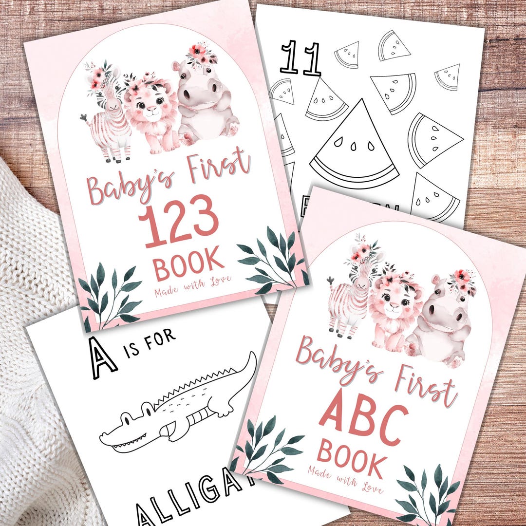 Watercolor Safari Animal Baby Shower Coloring Book, ABC 123 Coloring ...