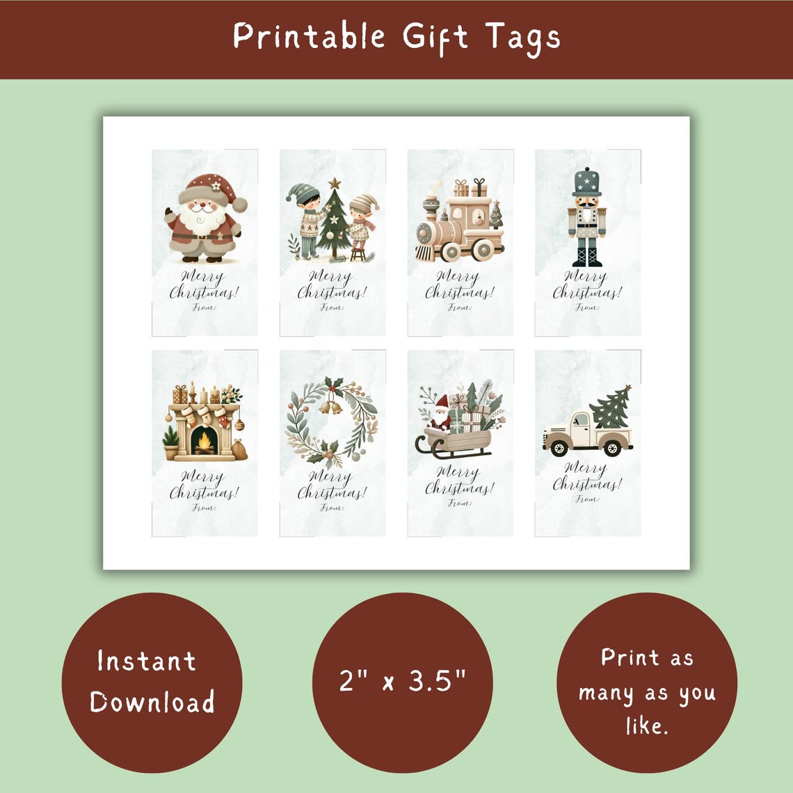 Printable Boho Christmas Tags, Boho Holiday Wine Tags, Neutral ...