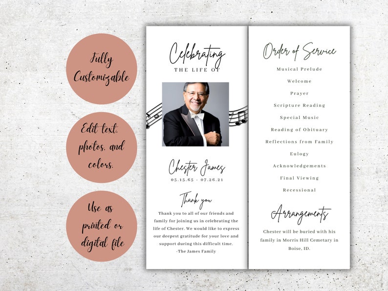 Music Note Funeral Program Template: Celebration of Life (digital ...
