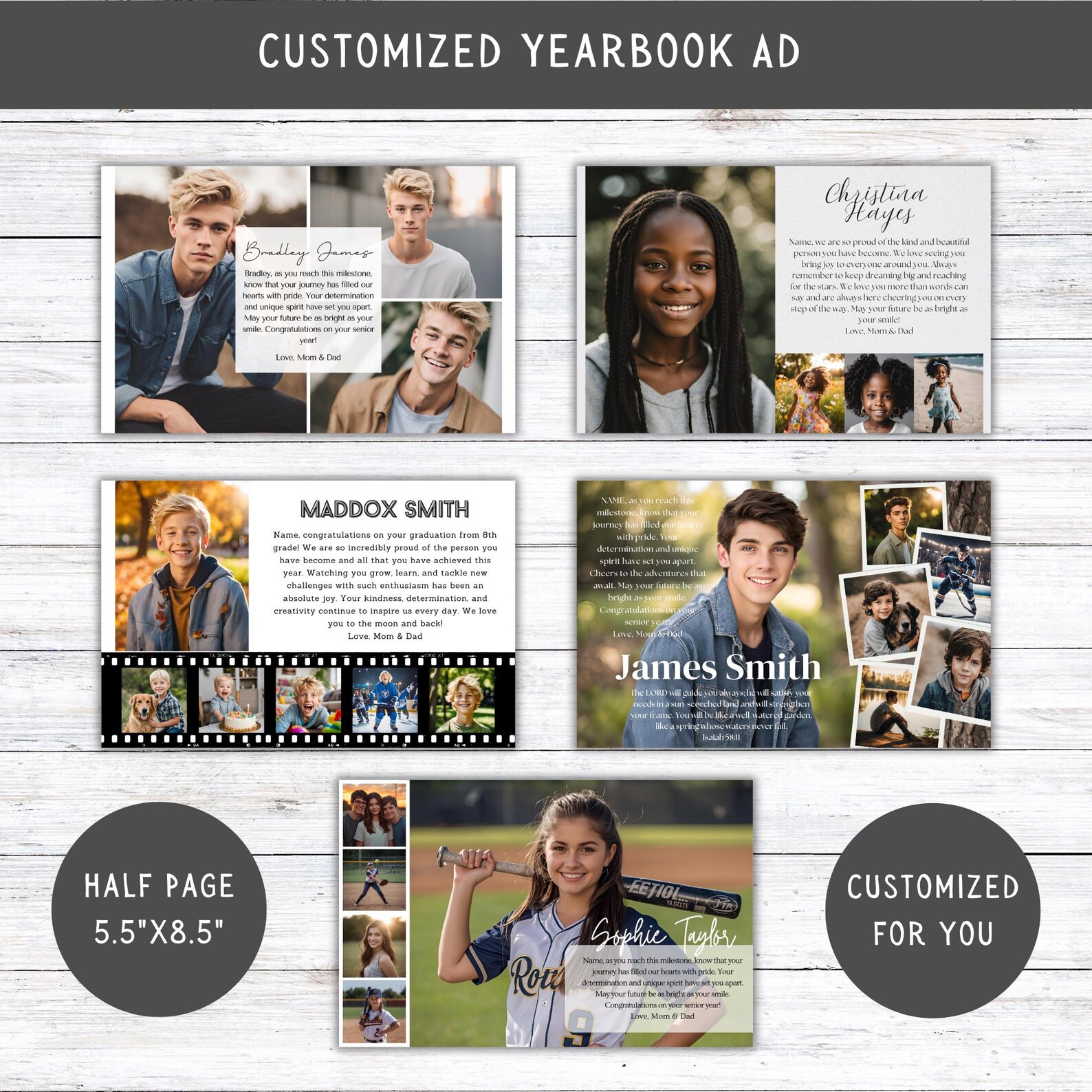 Customized High School Senior Yearbook Ad Template, Half Page Yearbook ...
