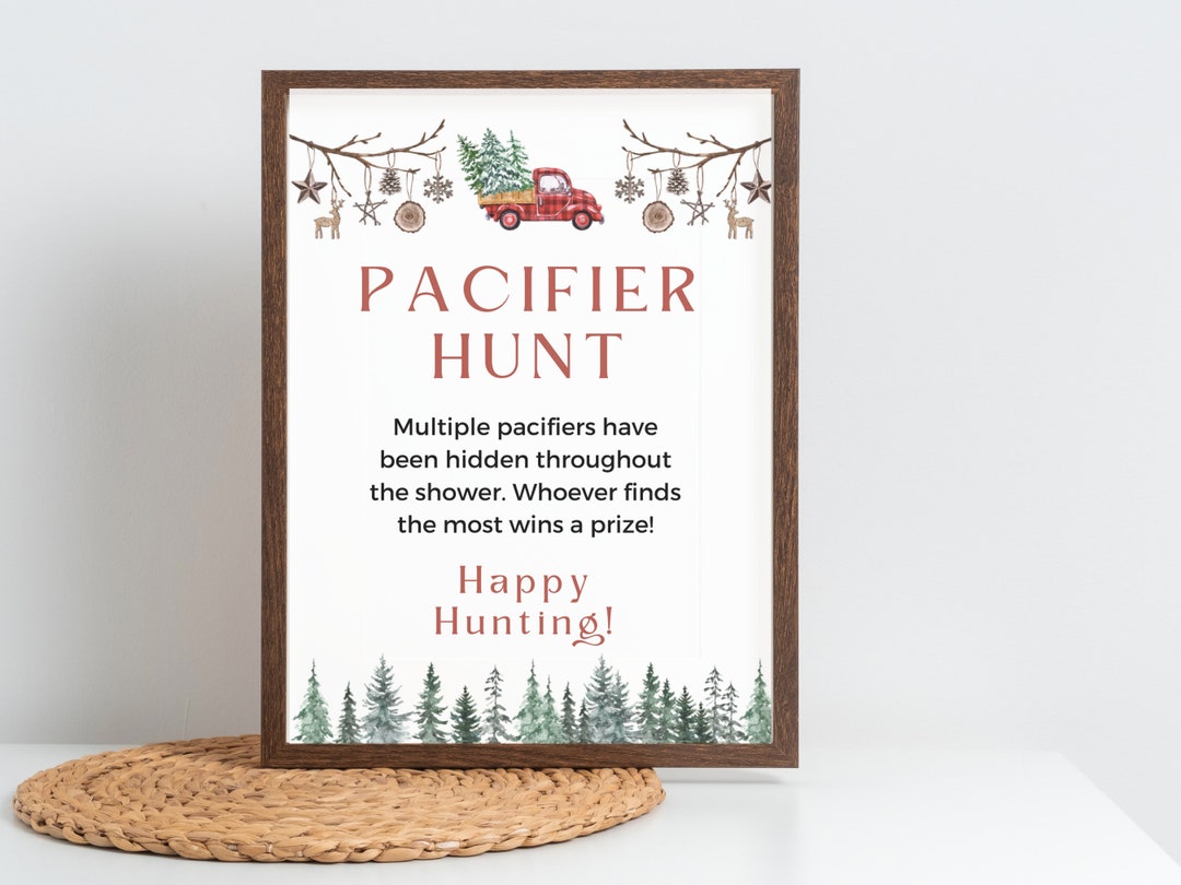 Pacifier Hunt Baby Shower Game, Printable Winter Woodland Baby Shower ...