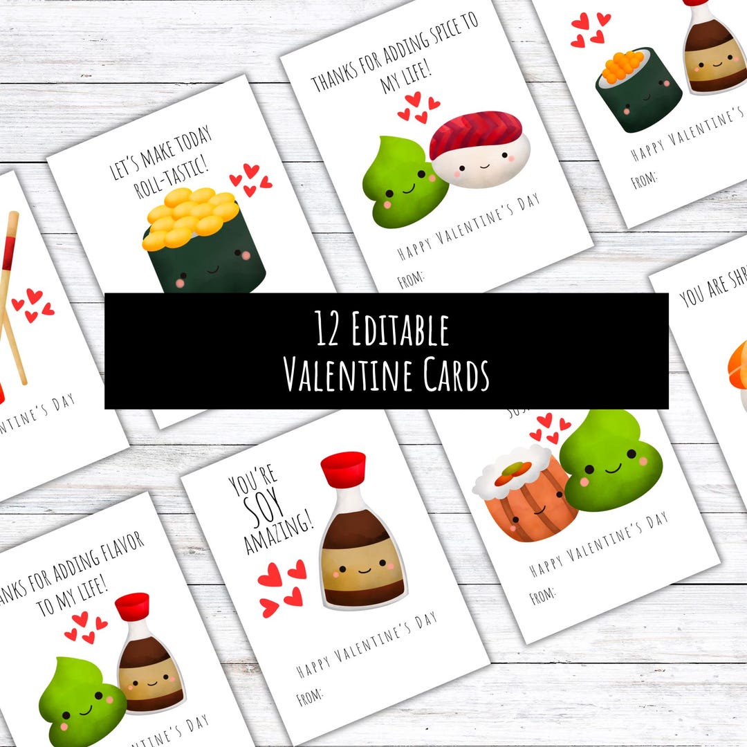 Custom Sushi Valentines Cards Printable, Sushi Pun Valentine's Day ...