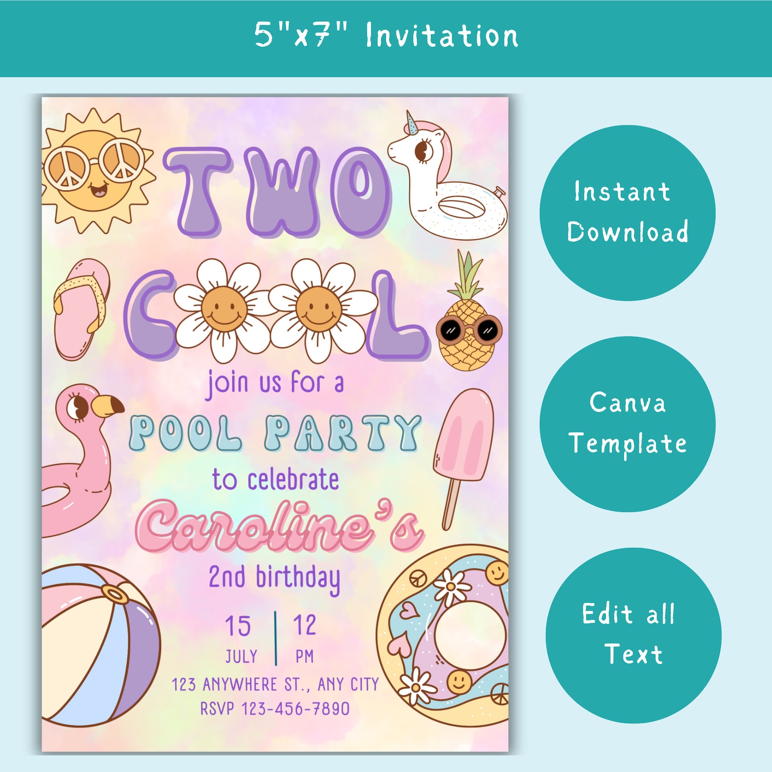 Two Cool Pool Party Birthday Invitation, Pool Party for 2nd Birthday ...