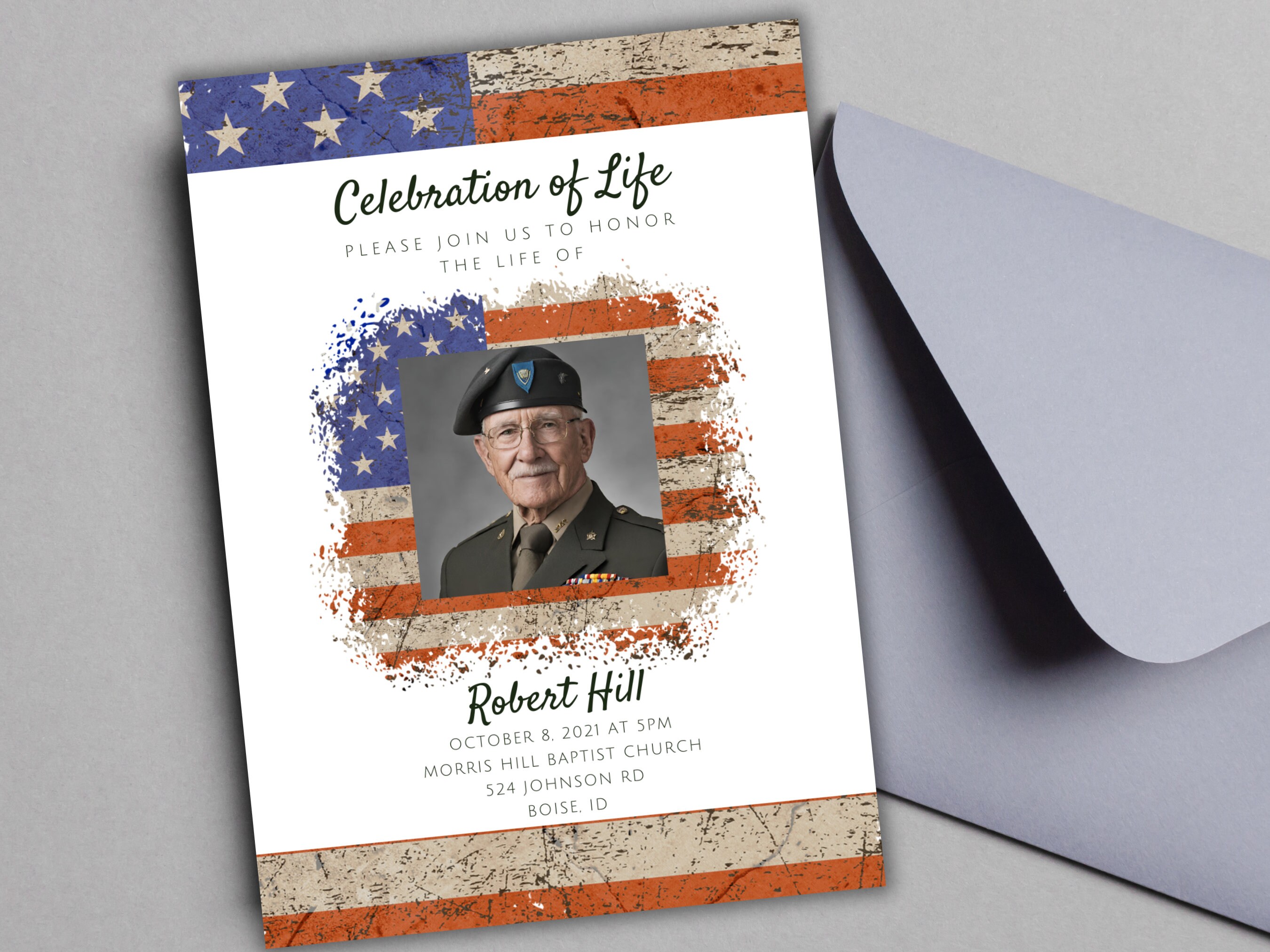 American Flag Veteran Funeral Invitation Template (digital Download) - Etsy