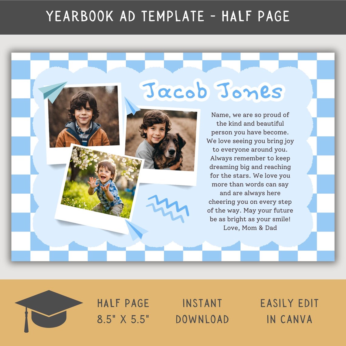 Elementary School Yearbook Ad Template: Half Page Photo Collage (canva ...