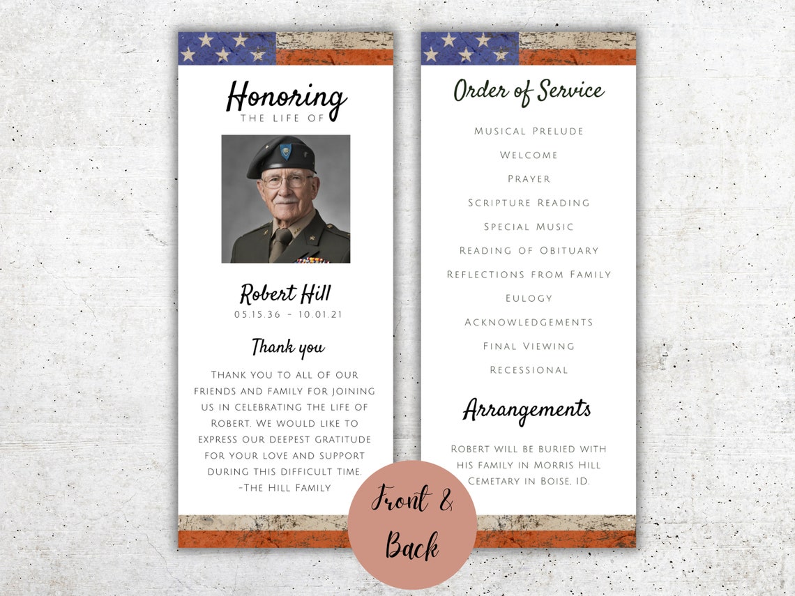 Veteran Funeral Program Template, Printable Funeral Template American ...