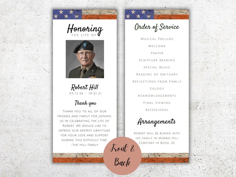 Veteran Funeral Program Template, Printable Funeral Template American ...