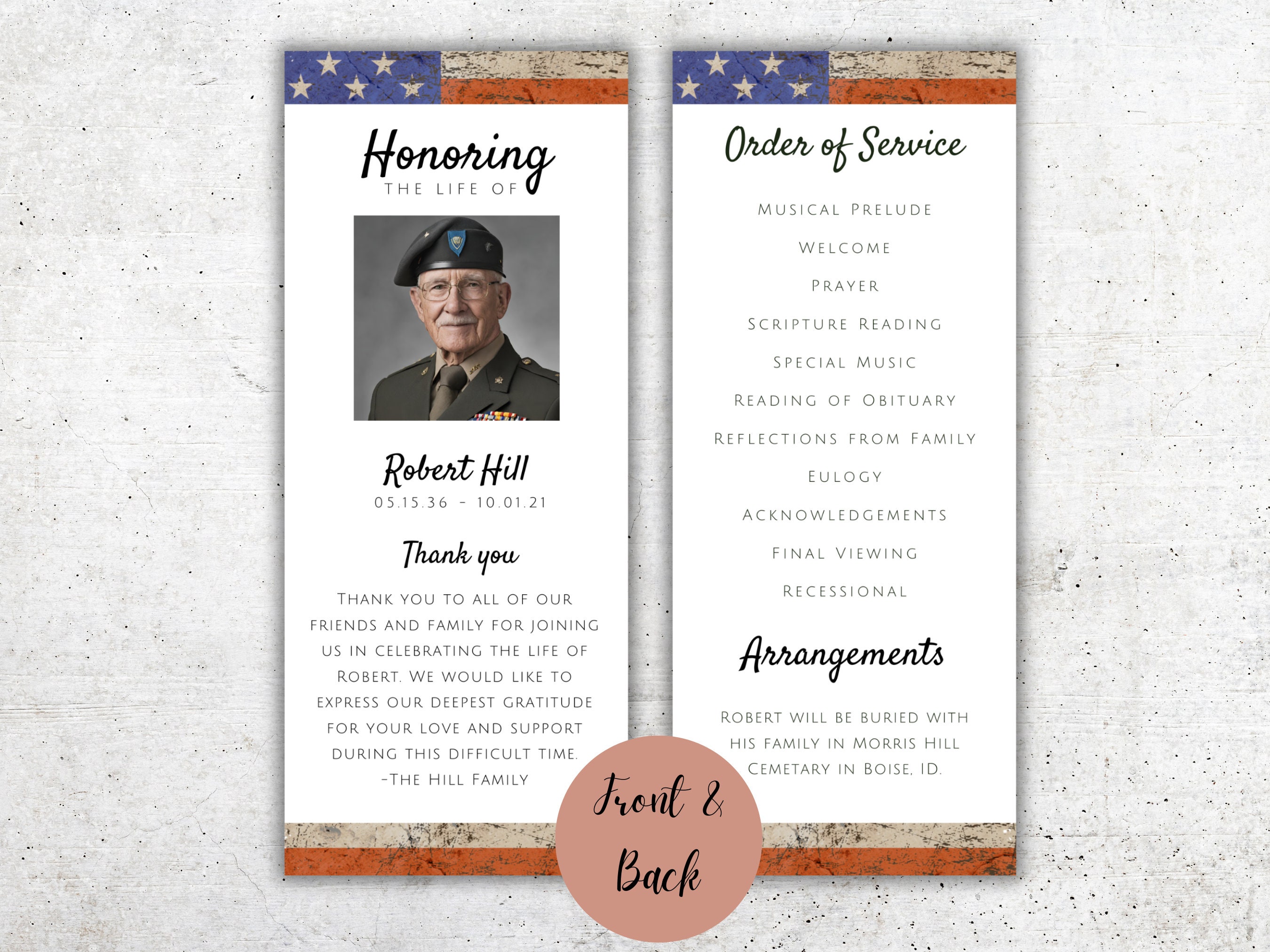 Veteran Funeral Program Template, Printable Funeral Template American ...