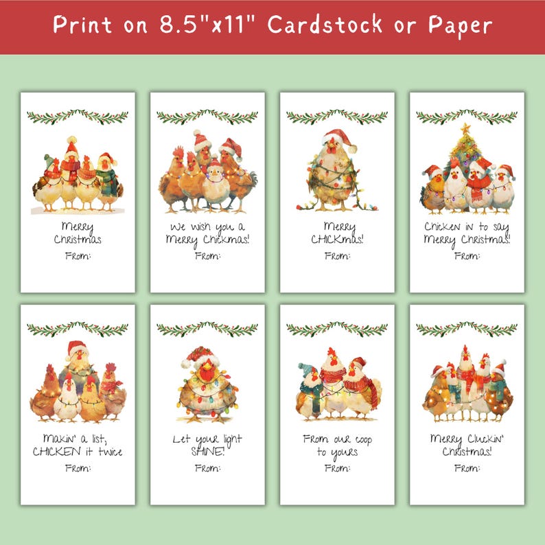 Chicken Printable Christmas Gift Tags, Funny Chicken Holiday Party ...