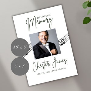 Music Note Funeral Prayer Card Template, Editable Funeral Poem Card ...