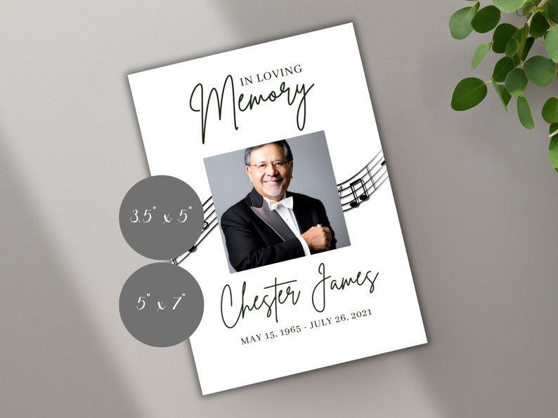 Music Note Funeral Prayer Card Template, Editable Funeral Poem Card ...