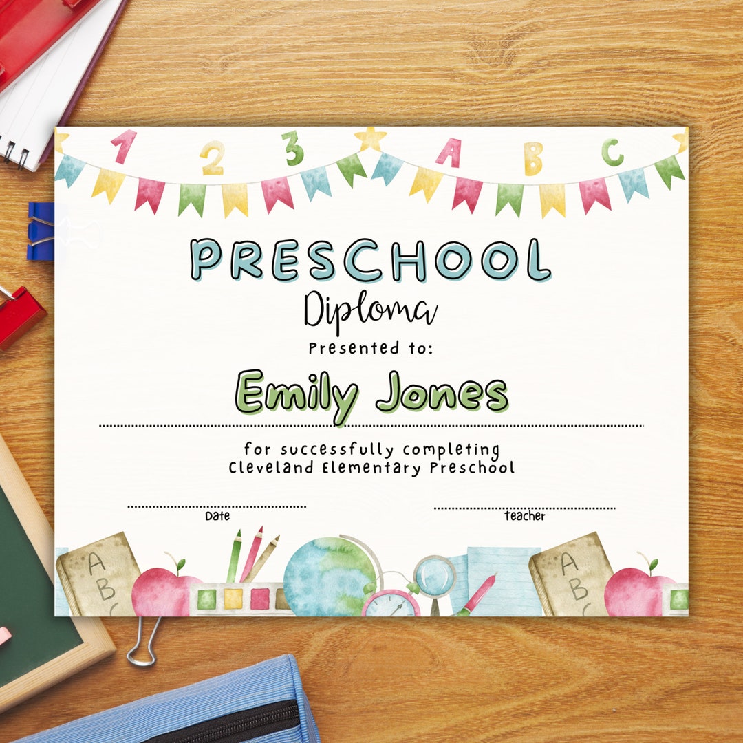 Editable Preschool Graduation Diploma Canva, Printable Graduation ...