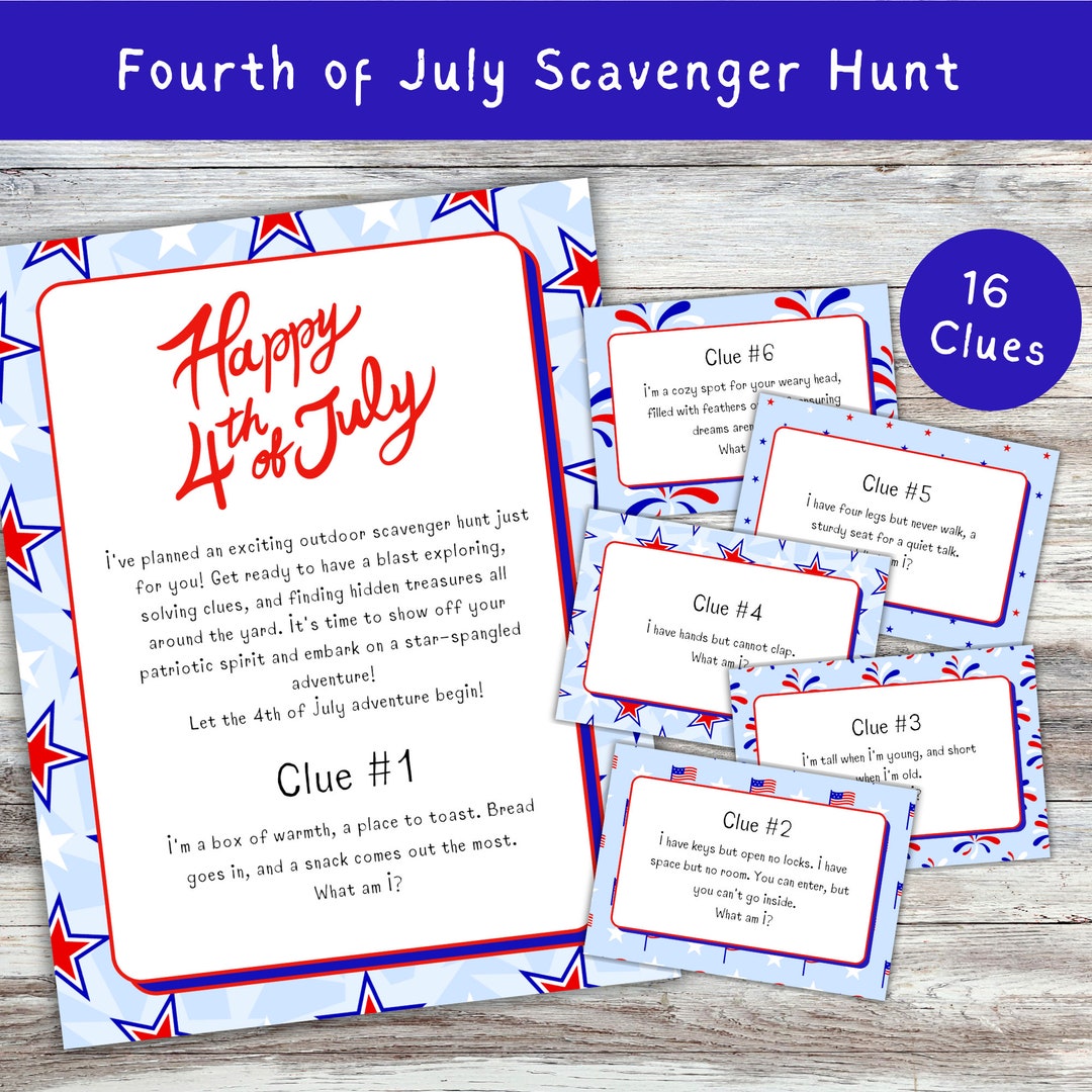4th of July Scavenger Hunt for Teens, Fourth of July Indoor Treasure ...