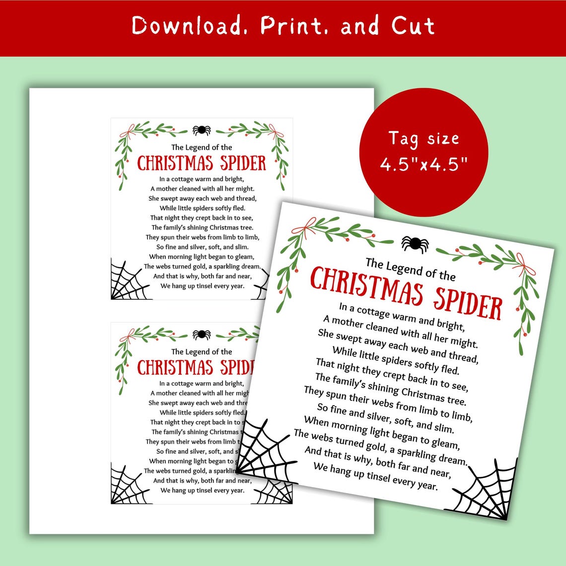 The Legend of the Christmas Spider Printable Tag, Christmas Spider ...
