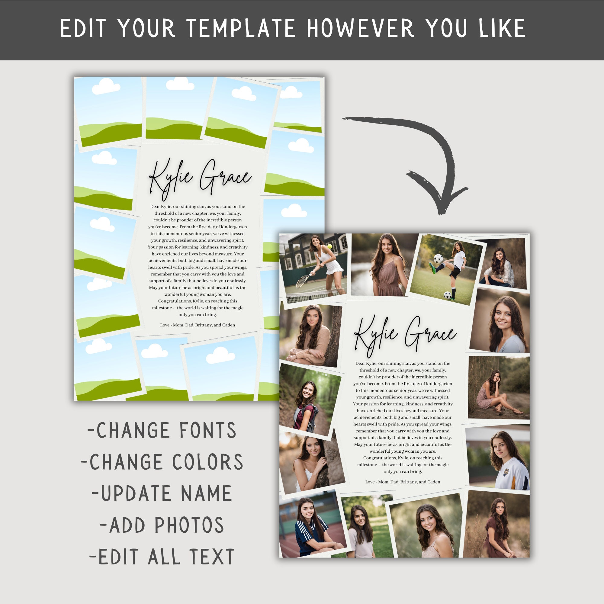 High School Senior Yearbook Ad Template, Editable Full Page Yearbook Ad ...